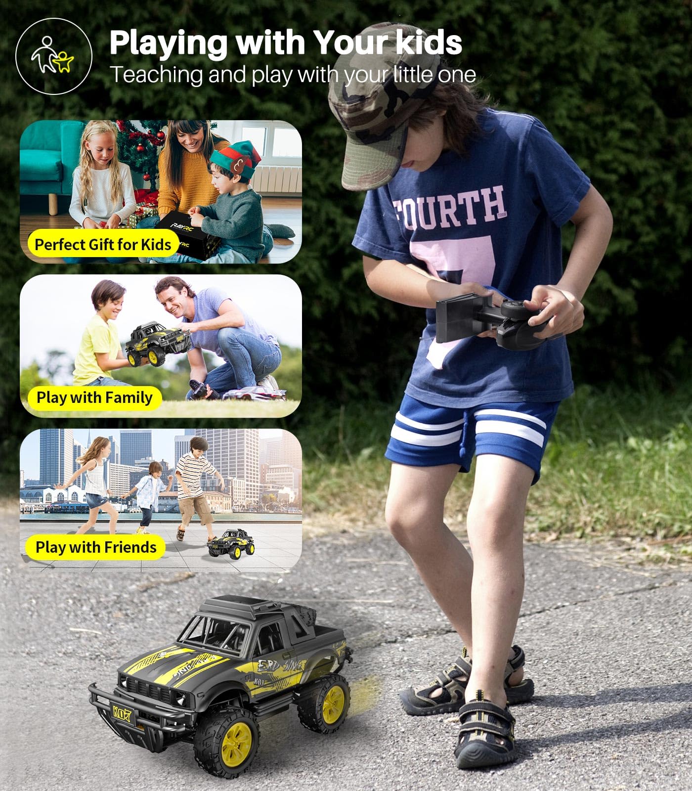 DoDoeleph Remote Control Jeep,16MPH High Speed 4WD RC Cars, 1/16 Scale Differential System All Terrains Off-Road, 2.4GHz Rechargeable Xmas Gift Toys for Kids Adults