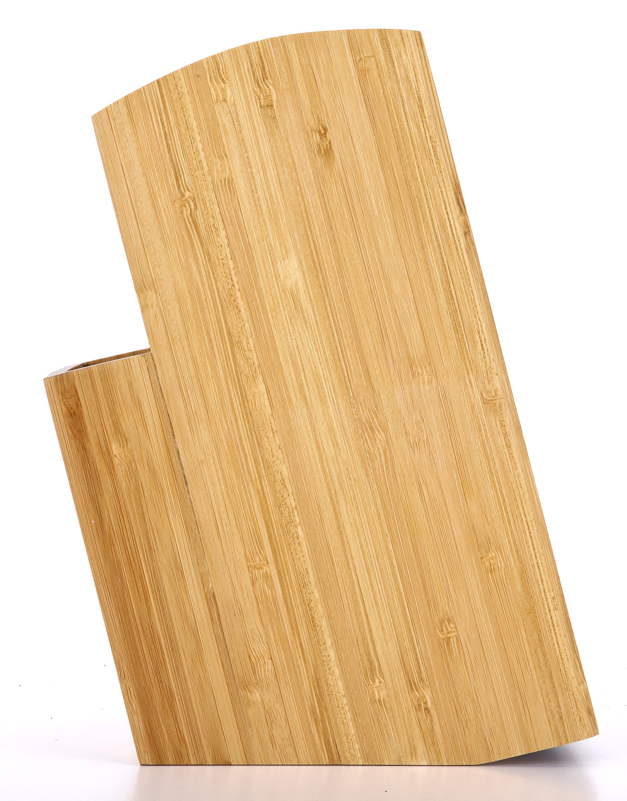 Bamboo Universal Knife Block - Extra Large Two-tiered Slotless Wooden Knife Stand, Organizer & Holder - Convenient Safe Storage for Large & Small Knives & Utensils - Easy to Clean Removable Bristles