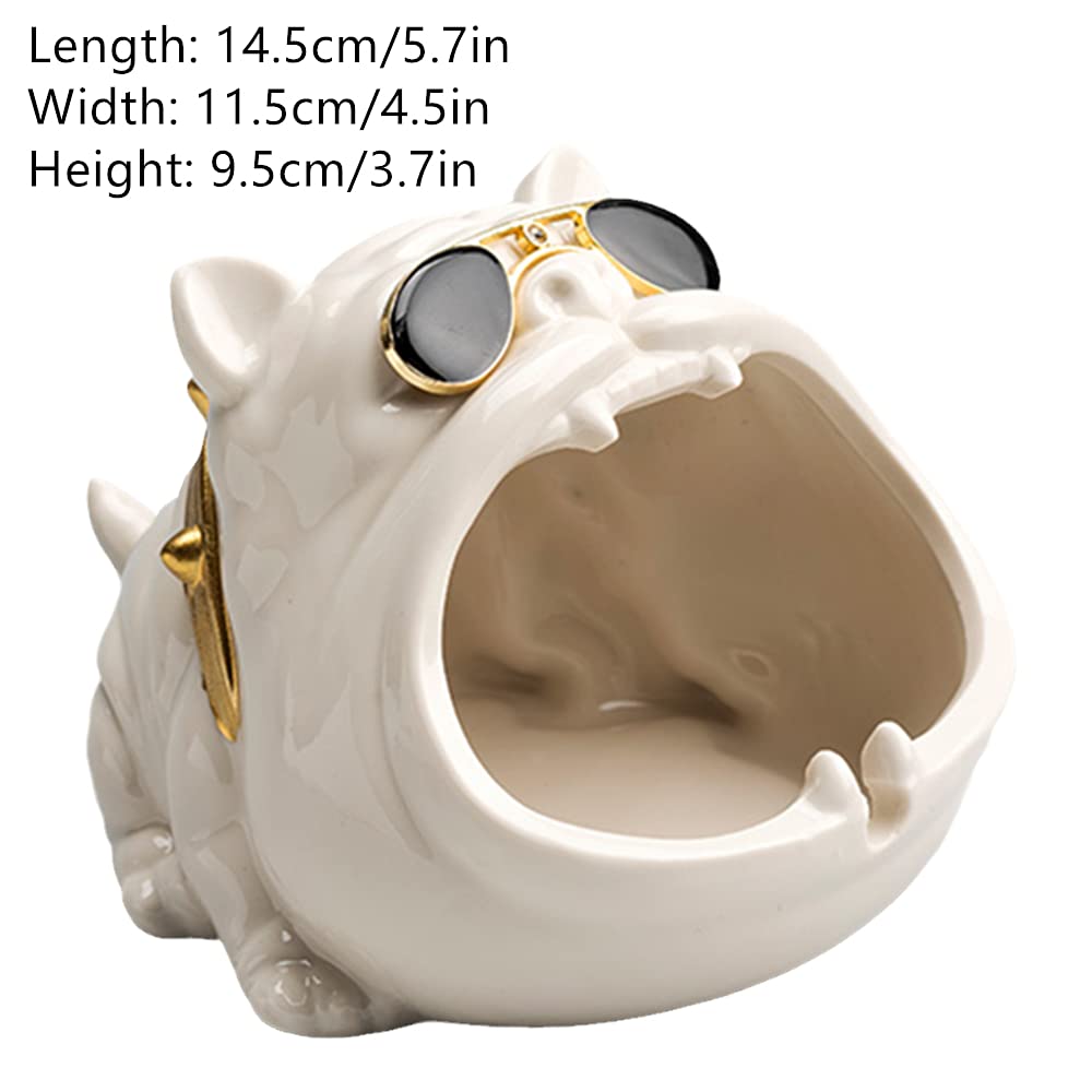 XIOU Desktop Ceramic Trash Can, Animals Garbage Can for Office Desktop, Small Bucket for Home Indoor Decoration, Cute Mini Tabletop Wastebasket (Dog-b (White))