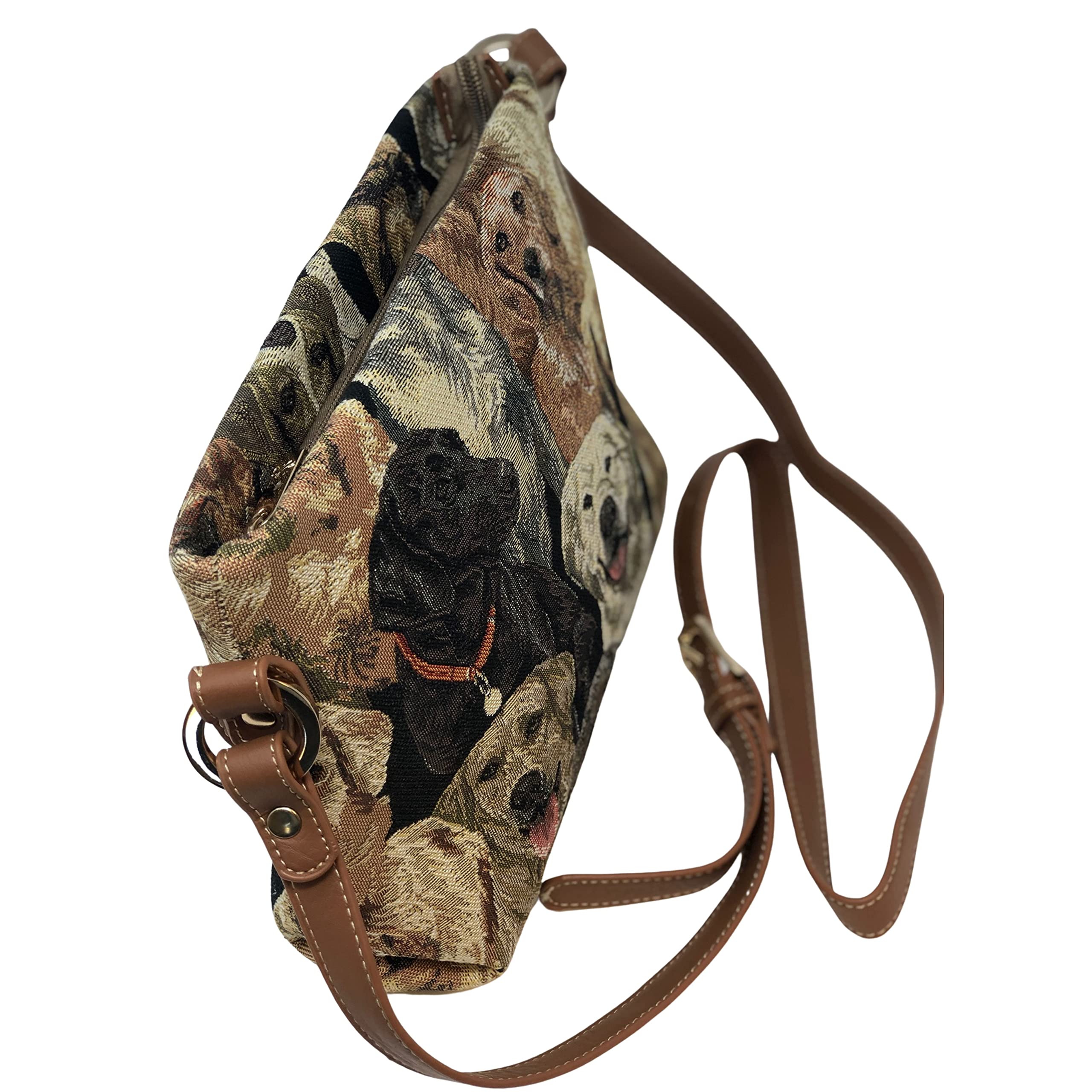 Dog Shoulder Bag - Zippered Cross Body Purse - Woven Tapestry Design