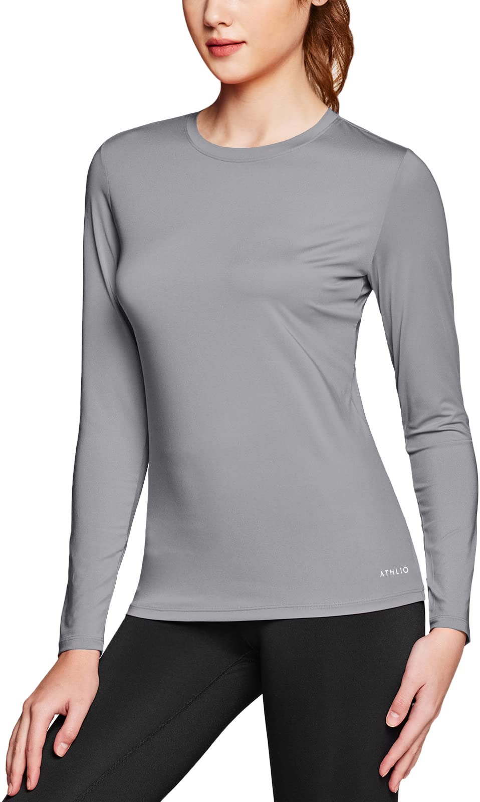 ATHLIO Women's UPF 50+ Long Sleeve Workout Shirts, UV Sun Protection Running Shirt, Dry Fit Athletic Tops, V Neck 2pack Navy/Charcoal, Large