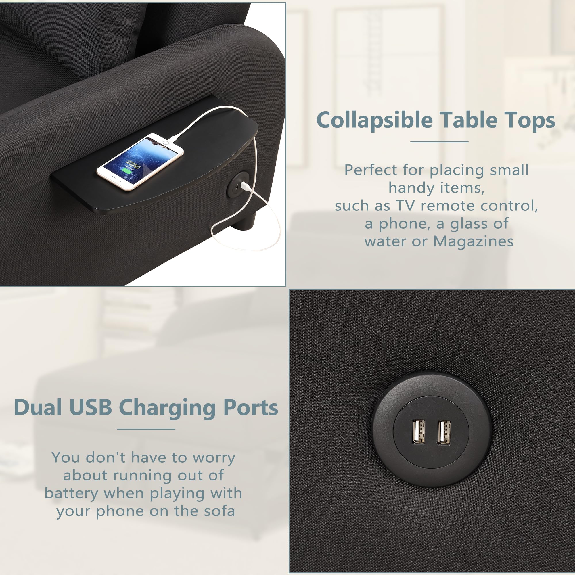Merax Pull Out Convertible 3-in-1 Sleeper Chair Bed, with 2 Wing Table and USB Ports, Grey