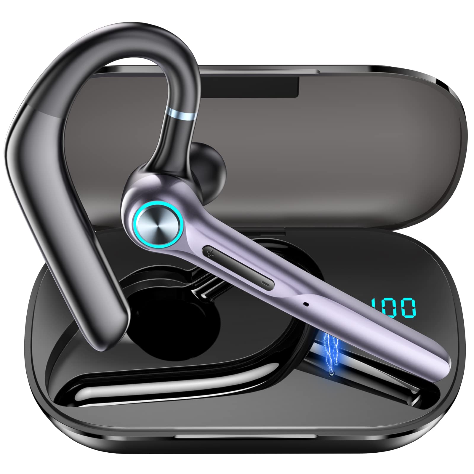 Bluetooth Headset, Wireless Bluetooth Earpiece with Dual MIC, Trucker Bluetooth Headset 50Hrs Playtime Built-in Noise Cancelling Mic, Wireless in-Ear Headphones for Driving, Office, Business