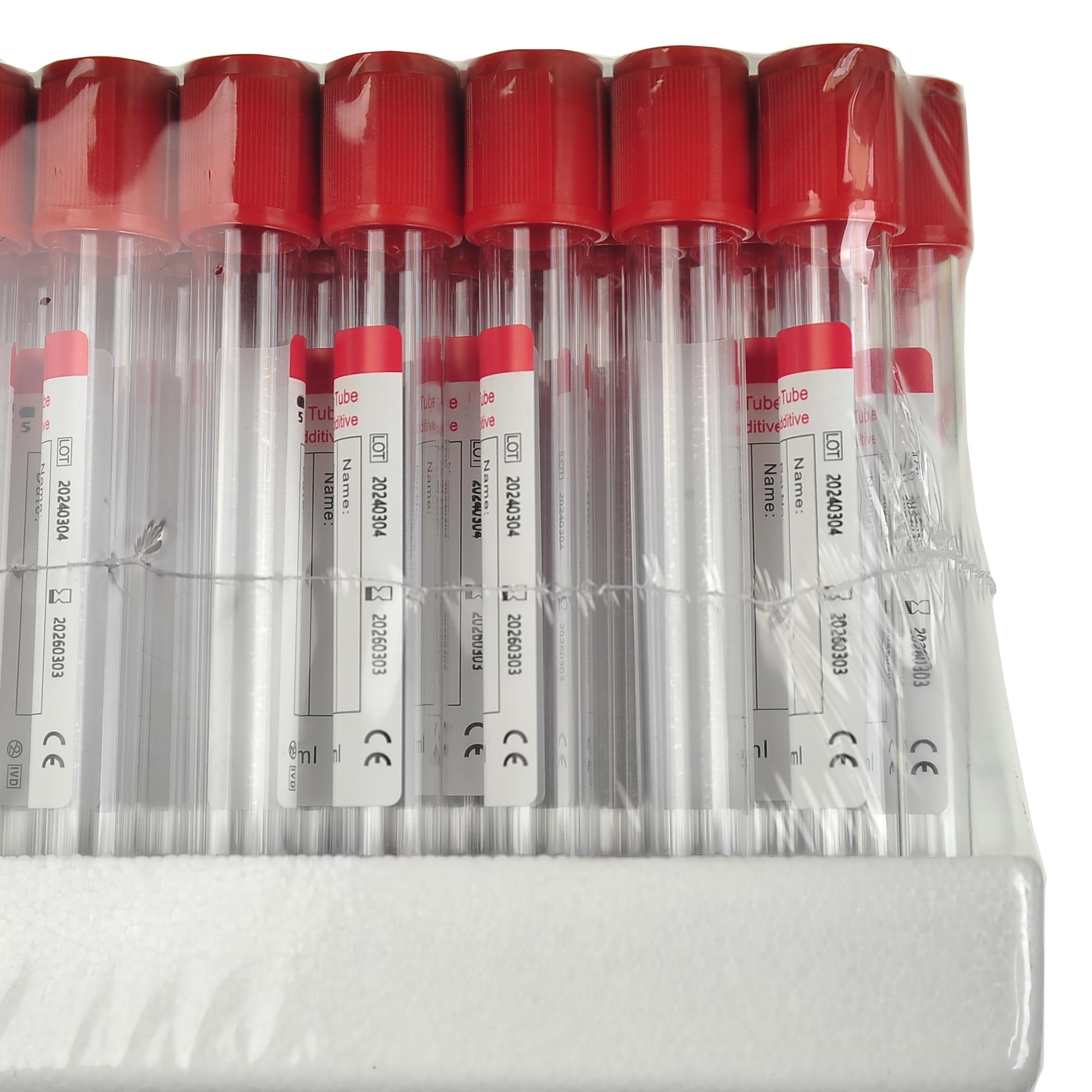 Caphstion Veterinary Lab Vacuum Blood Collection Coagulation Tubes No Additive Tube Blood Collection Tube Pet Supplies, 5ml Red 50pcs