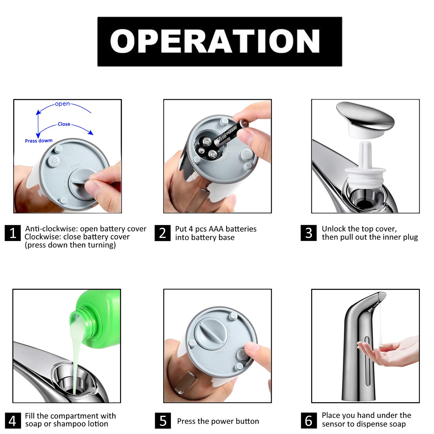Automatic Soap Dispenser 400ml, Touchless Soap Dispenser with Upgraded Infrared Sensor, IP67 Waterproof Battery Operated Soap Dispenser, Hand Free Liquid Soap Dispenser for Bathroom, Kitchen Sink