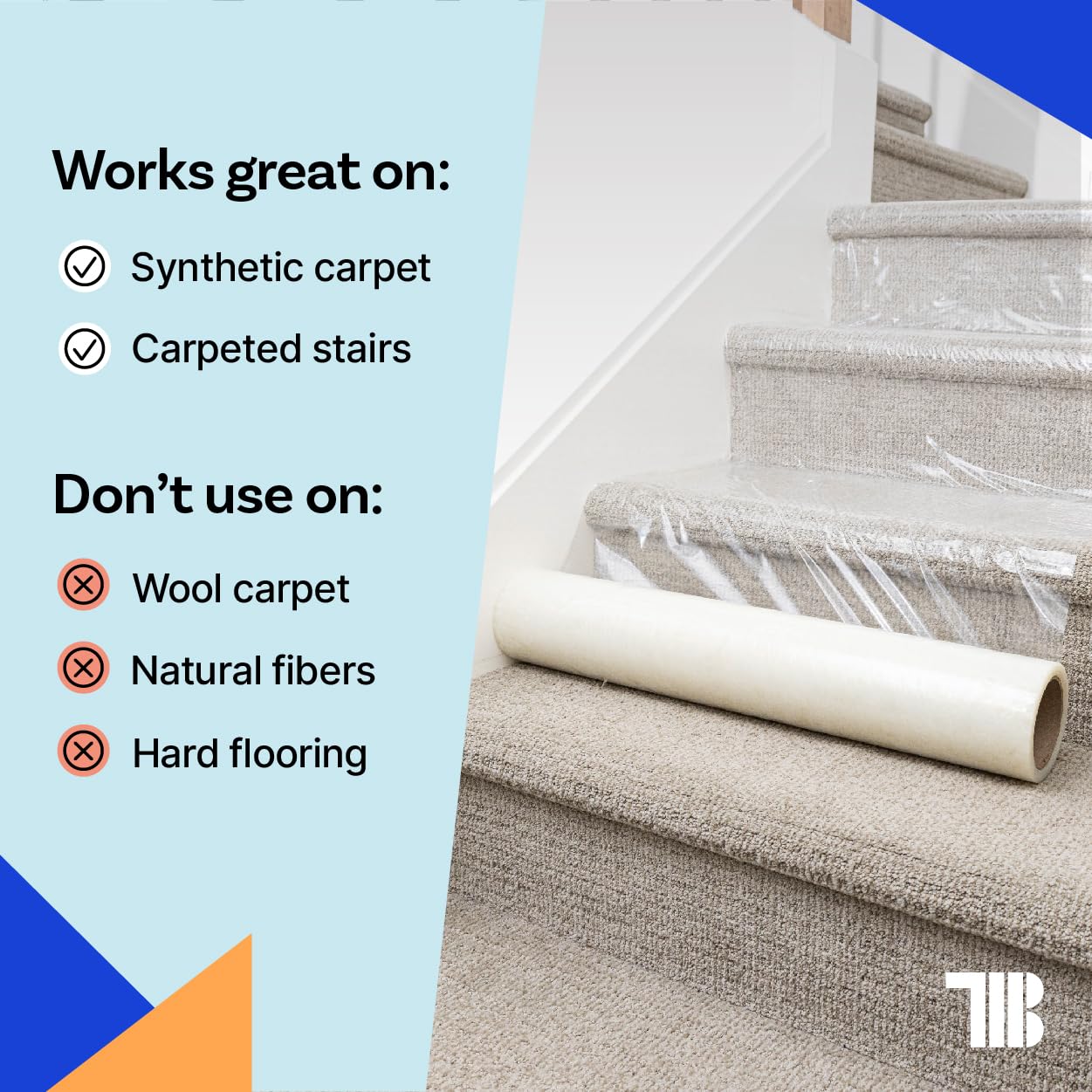 Carpet Protector Film 30" x 200' roll. Made in The USA! Easy Unwind, Clean Removal, Strong and Durable Carpet Protector. Clear, Self-Adhesive Surface Protective Film.