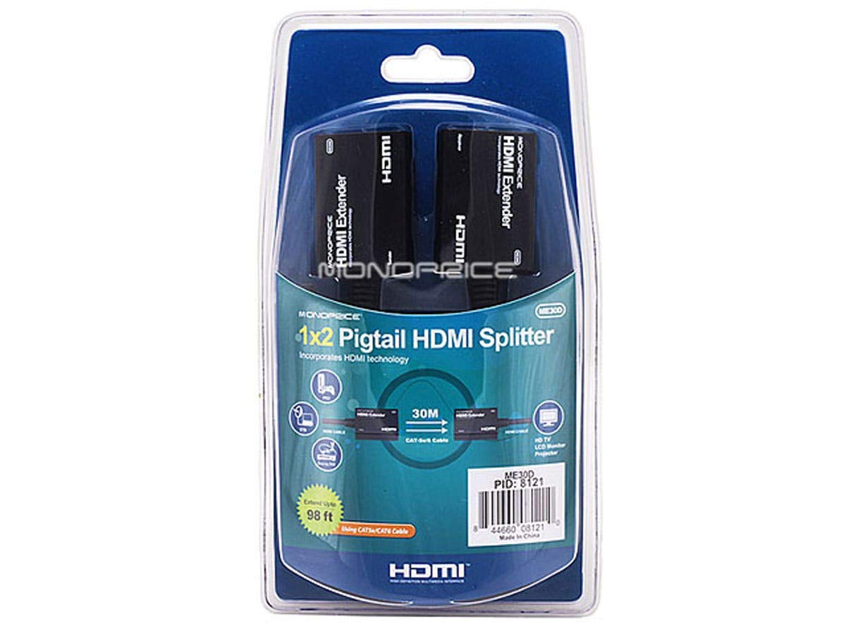 Monoprice HDMI Extender - Using Cat5e or CAT6 Cable, Extend Up to 98-Feet, HDCP Pass-Through, Up to 1080p Resolution