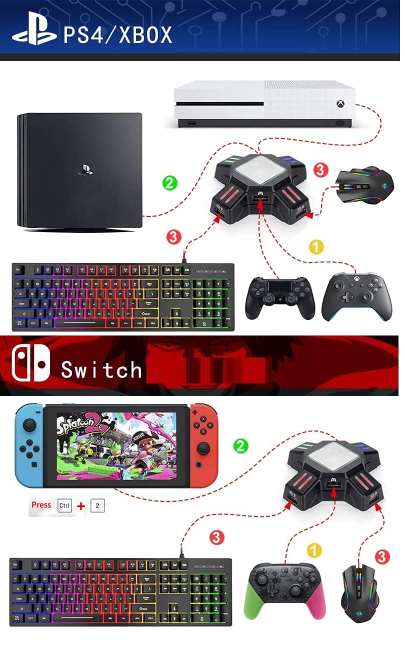 DOHO Mouse Keyboard Game Controller Adapter for Nintendo SwitchPS4PS4 ProPS4 SlimXBOXPS3PS3 Slim Keyboard Adapter. Perfect for Games Like FPS, TPS, RPG and RTS, etc