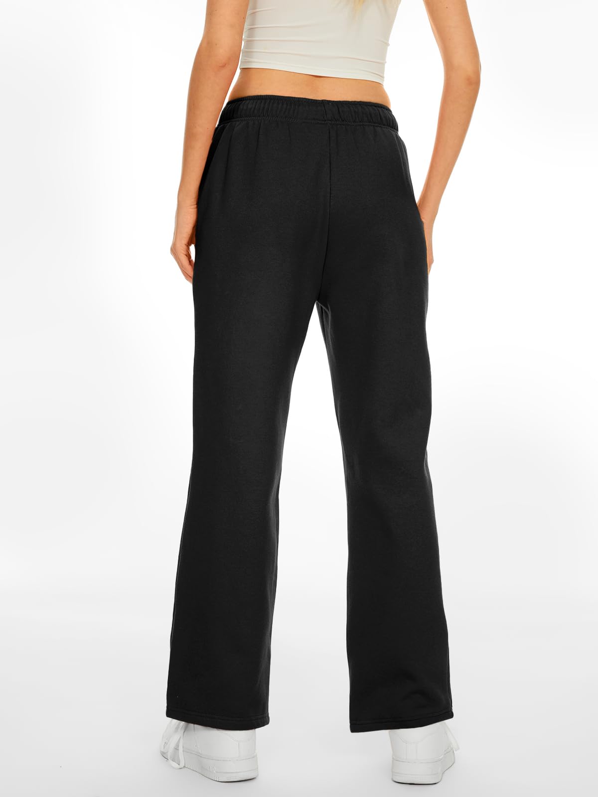 AUTOMET Women’s Trendy Sweatpants Fleece Lined Baggy Open Bottom Comfy Pants Drawstring Casual Sports Joggers Fall Outfits Black
