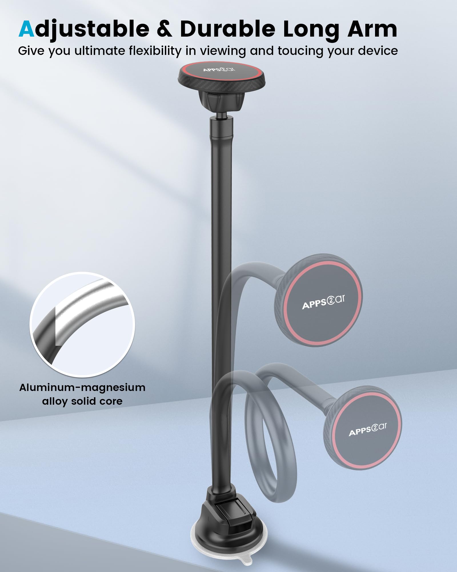 APPS2Car for Magsafe Car Mount Magnetic Phone Holder Upgraded 13-Inch Long Arm Suction Cup Windshield Mount fits iPhone 15 Pro Max Plus 14 13 12 Mini