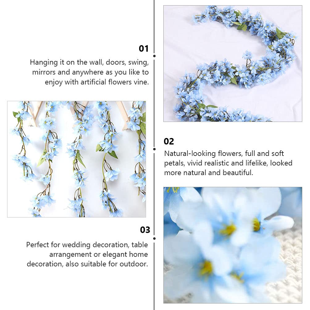 DOITOOL 2pcs Artificial Hydrangea Flower Vine Wisteria Vines Cattleya Flowers Plants for Wedding Party Home Garden Wall Decoration Sky- Blue
