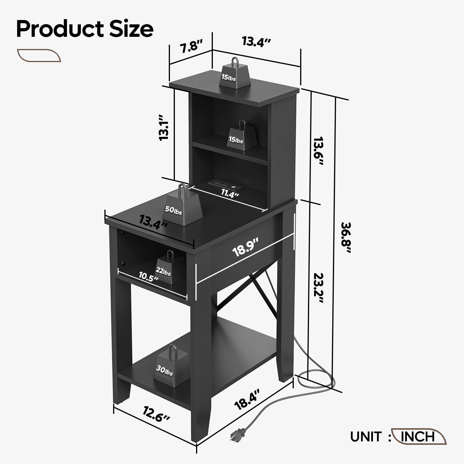 Bestier Tall Bedroom End Tables Set of 2 Two Nightstands Set of 2 Two Nightstands Bedside Tables with USB Tall Nightstand with Charging Station Tall Narrow Nightstand with Cabinet Side Table Black