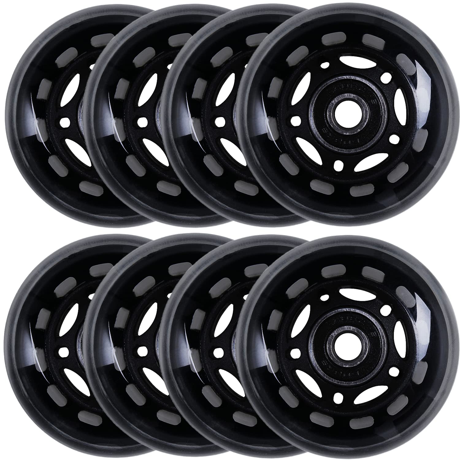 AOWISH 64mm 70mm Inline Skate Wheels 85a Roller Blade Wheel Replacement W/Bearings ABEC-9 for Kids Inline Roller Hockey Skates and Training Scooters and Luggage Suitcase (8-Pack) (64mm Dia, Black)