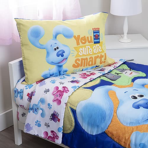 Blues Clues You Are Smart 4 Piece Toddler Bedding Set β Includes Comforter, Sheet Set β Fitted + Top Sheet + Reversible Pillowcase for Boys And Girls Beds, Blue