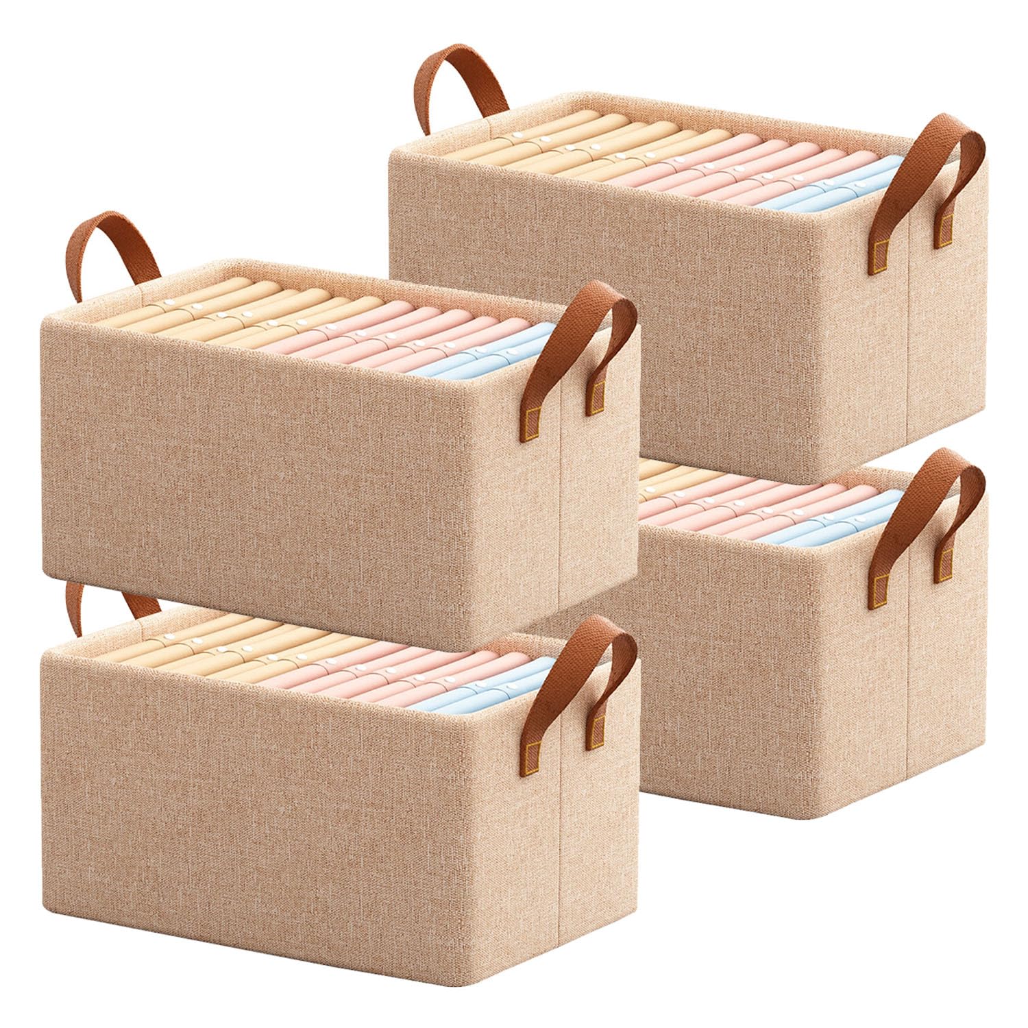 JUMBO FILTER 4 Pcs Storage Bins with Metal Frame, Foldable Fabric Storage Baskets with Handles, Rectangle Storage Baskets for Closet, Stackable Wardrobe Storage Box for Clothes Toys