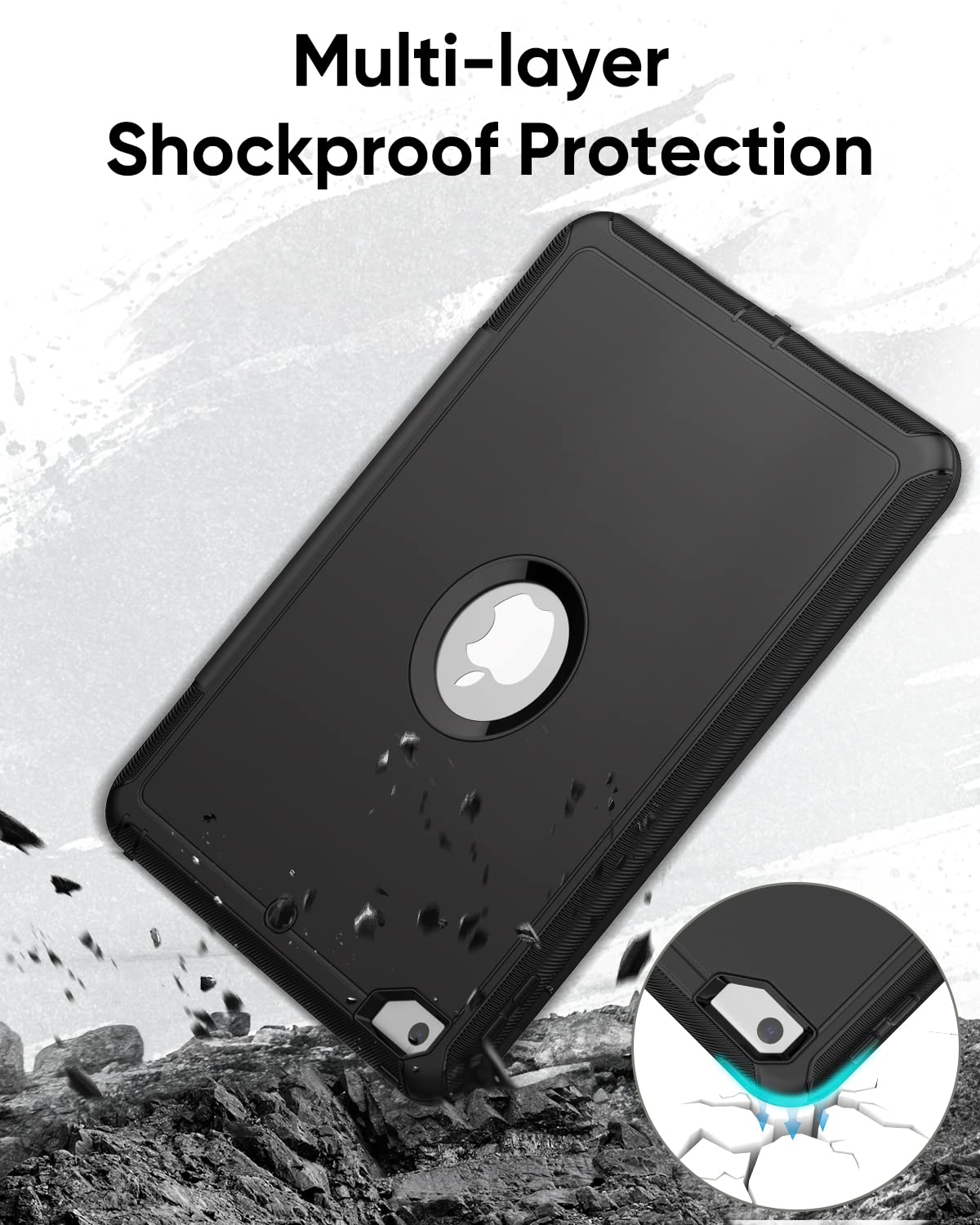 SEYMAC for iPad 6th/5th Generation Case, Sturdy Heavy Duty Shockproof Protection Folio Stand Case with Smart Cover Auto Sleep/Wake for iPad 9.7 Case, Black
