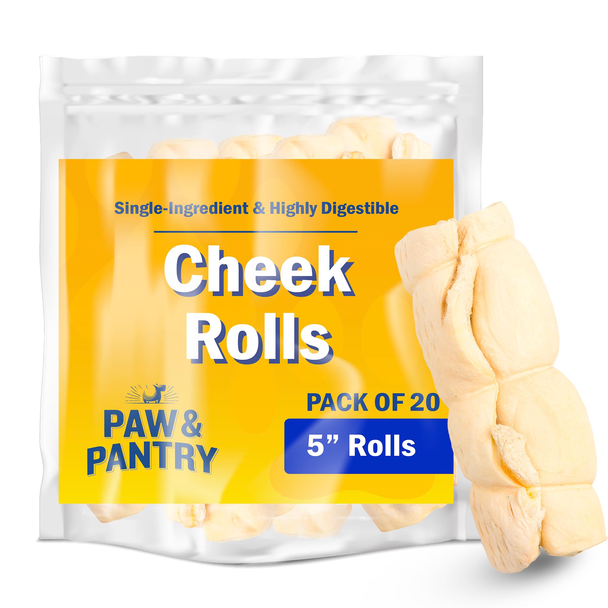 Paw & Pantry 5" All-Natural Beef Cheek Rolls for Dogs (Pack of 8) Beef Cheeks for Dogs - Single-Ingredient, Grain-Free Beef Cheek Rolls for Dogs Large - No Harmful Additives, Great Rawhide Alternative