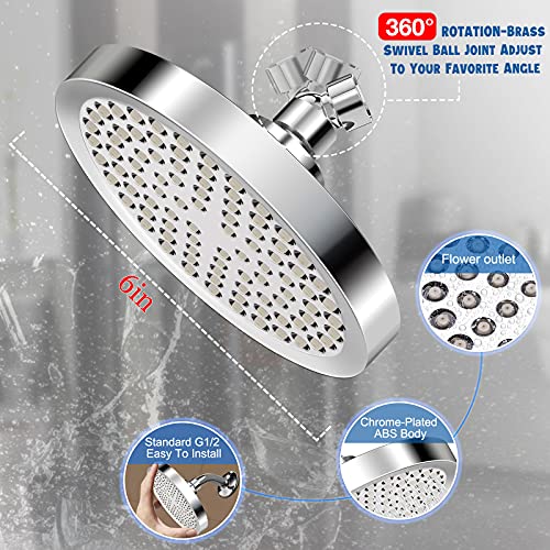 BANSA ROSE Shower Head, High Pressure Shower Heads Chrome Plated Exterior with Adjustable Ball Joint Rain Shower Head for Bathroom Luxury Shower-6 Inch(2.5 GPM)