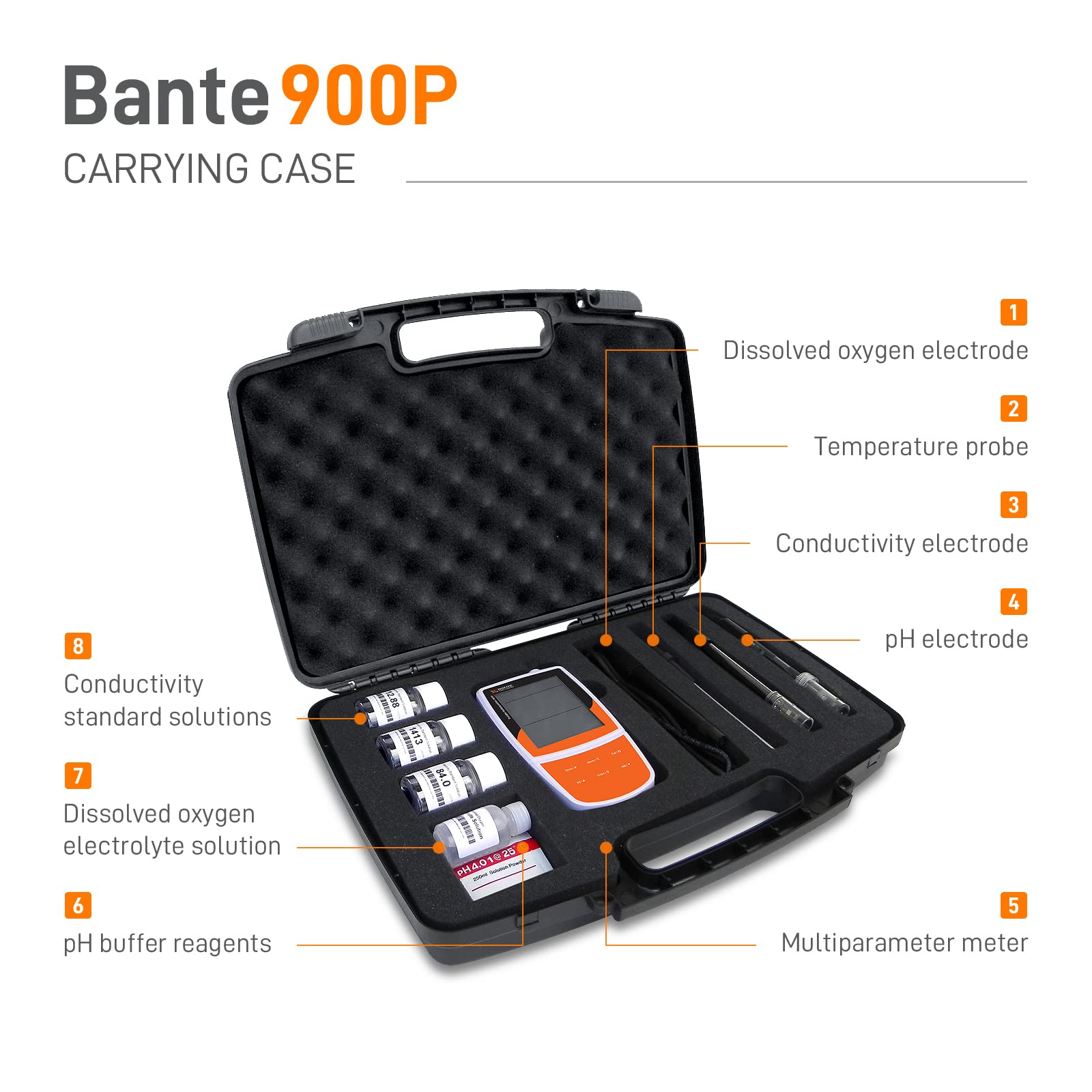 Bante 900P Portable pH/Conductivity/Dissolved Oxygen Meter | Multiparameter Water Quality Meter | for Measuring pH, ORP, Ion, Conductivity, TDS, Salinity, Resistivity, Dissolved Oxygen