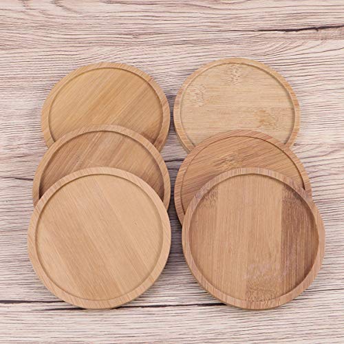 BESTOMZ 6pcs Bamboo Round Plant Saucer Flower Pot Tray Bonsai Succulent for Indoor Outdoor Plants 9.5x9.5cm