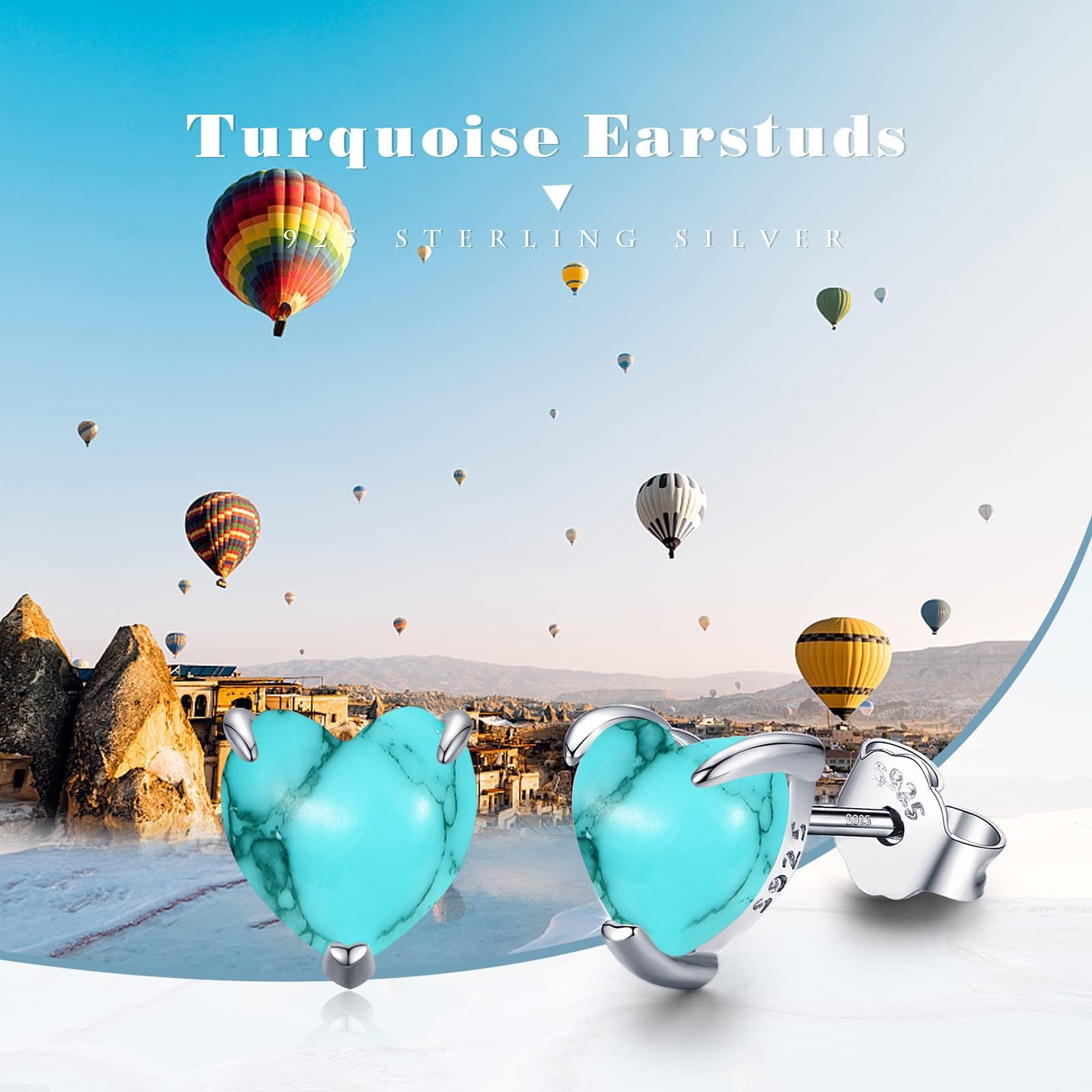 AOVEAO Turquoise Studs Earrings 925 Sterling Silver Small Heart Turquoise Western Green Turquoise Pierced Jewelry for Women Turquoise Lovers