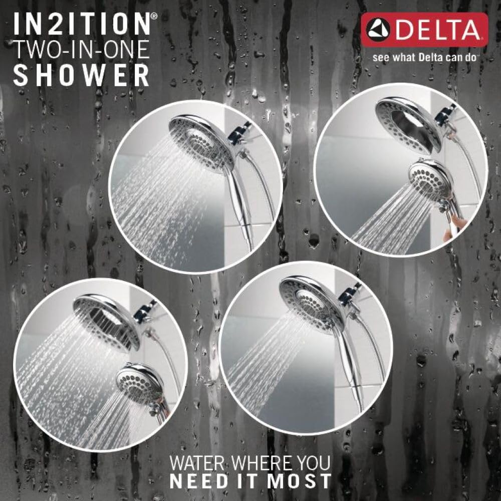 Delta Faucet 5-Spray In2ition 2-in-1 Dual Shower Head with HandHeld Spray, Chrome Hand Held Shower Head with Hose, Handheld Shower Heads, 2.5 GPM Shower Head, Chrome 58569-25-PK
