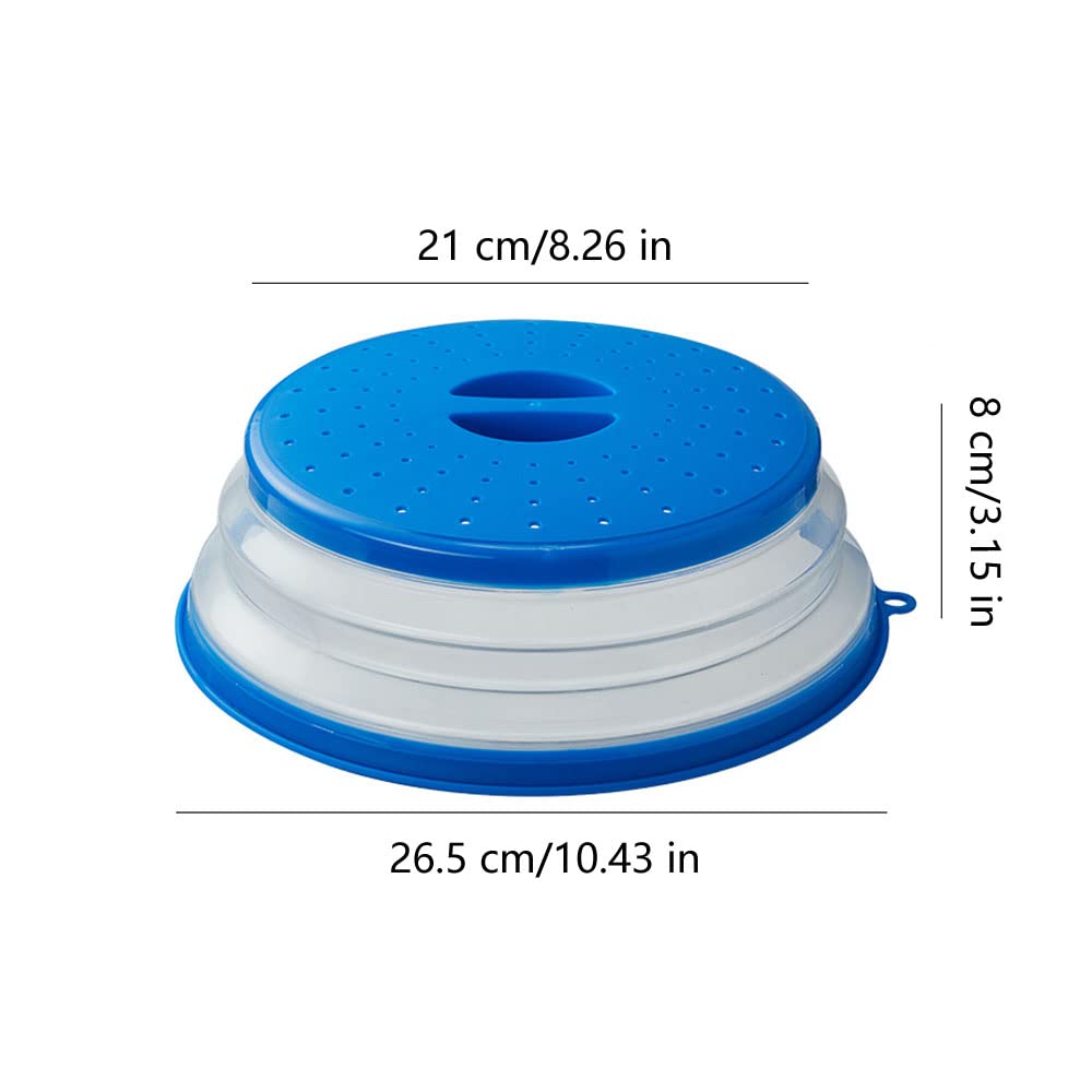 Collapsible Microwave Splatter Cover For Food With Silicone Mats, 10.5 Inch, Dishwasher-safe, Microwave Plate Cover With Steam Vent,BPA-Free Silicone & Plastic (2 PCS,blue & red)