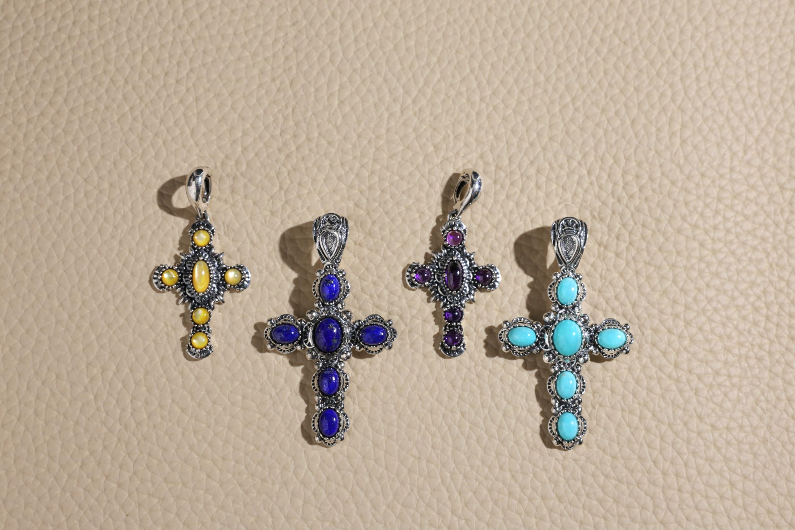 American West Sterling Silver Women's Pendant Enhancer Red Coral Gemstone Cross Design