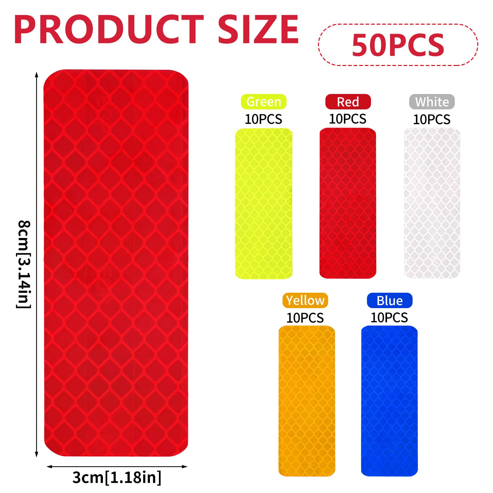 Bekecidi Safety Reflective Stickers Warning Reflective Tape Stickers Night Visibility Reflectors Self Adhesive Bicycle Stickers Waterproof Reflective Stickers 3 x 8 cm (5colors)