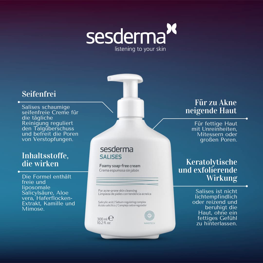 Sesderma SALISES Foamy Soap-free Cream Acne-prone and Oily skin Cleansing 10.2 fl. Oz