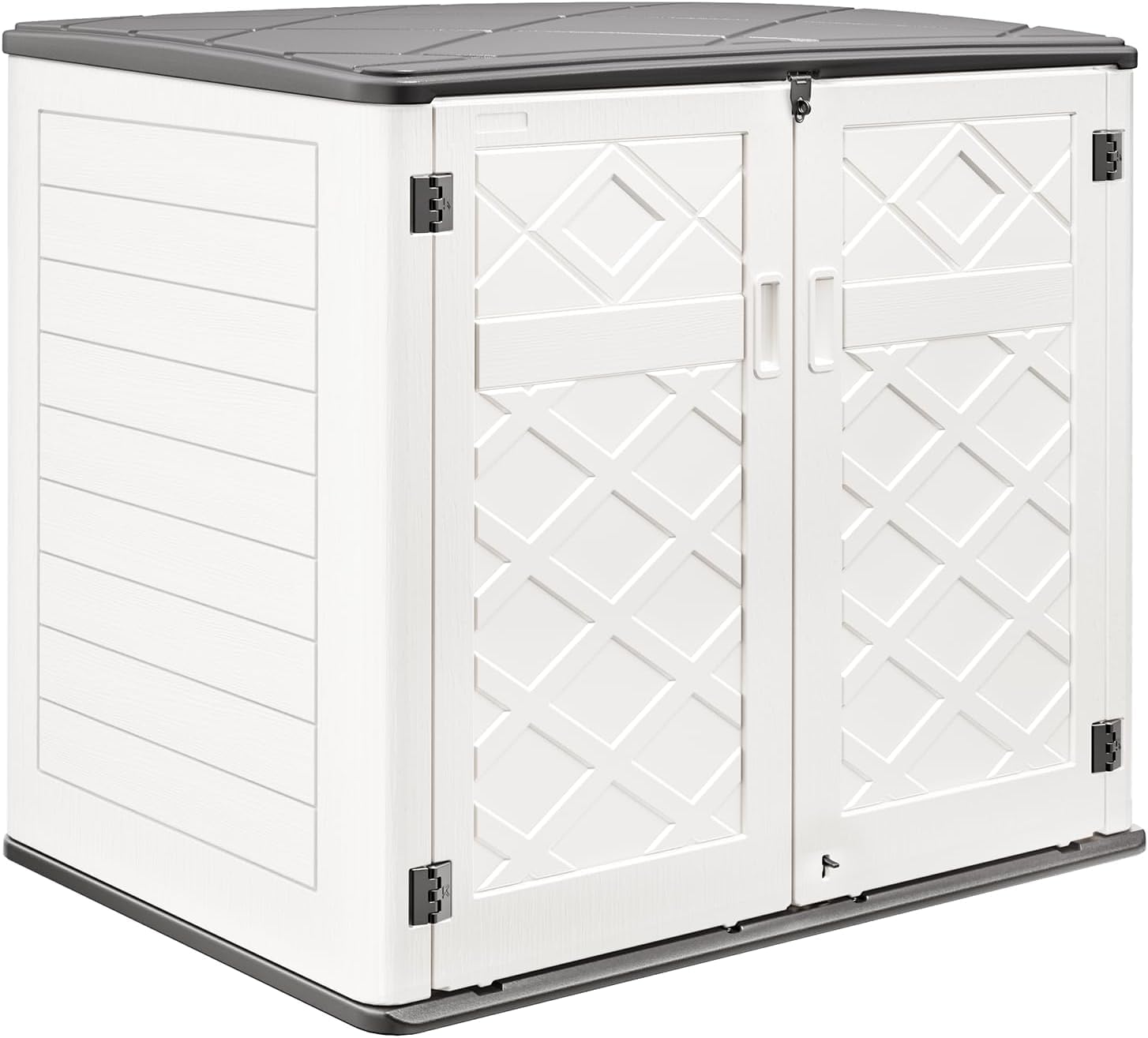 Gizoon 50 Cu. FT Horizontal Outdoor Storage Shed, HDPE Patio Storage Cabinet Weather Resistance, Storage Box Waterproof with Reinforced Floor Double Lockable Doors for Garden, Patios, Backyards, White