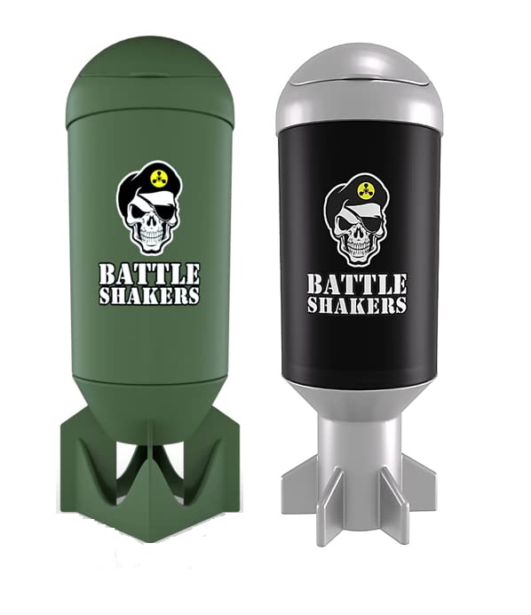 Battle Shakers Bomb & Mortar Bundle | Military Themed Shaker Bottles | Leak-Proof Protein Cups with Storage Compartment | Mix Protein Powders & More | Durable & Dishwasher Safe | 20 Oz