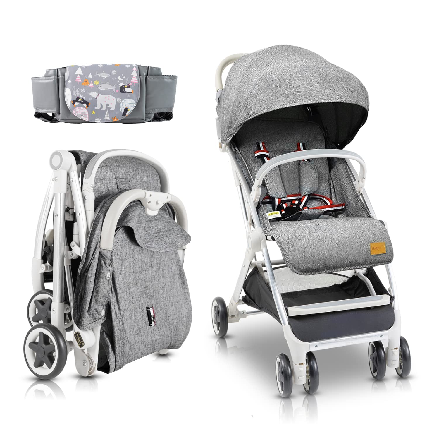 BABY K Lightweight Travel Stroller - Includes Travel Storage Pouch - A Collapsible Airplane Stroller with Adjustable Reclining Backrest & Easy One-Hand Fold for Infant & Toddler of 3-36 Months