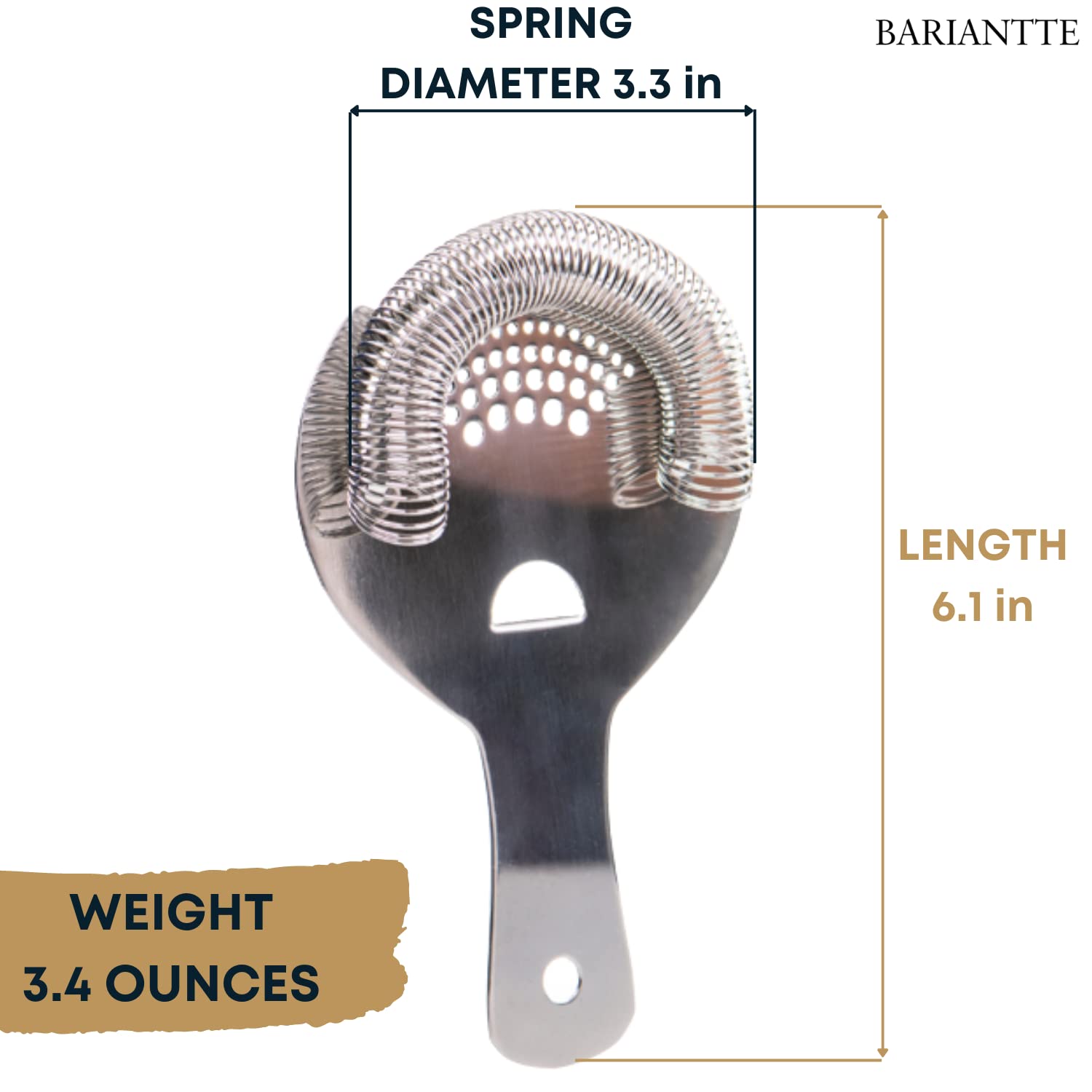 BARIANTTE Premium Hawthorne Strainer for Drinks - Cocktail Strainer Stainless Steel - Bar Strainer Cocktail Drink Strainer Bartending Strainer Hawthorne Strainers Bartender Strainer Shaker Strainer
