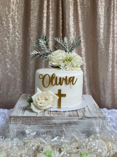 Baptism Christening Cake Name Plate FAST SHIPPING | CHOOSE THE FONT AND COLOR!! Cross Name Cake Plate MADE IN THE USA