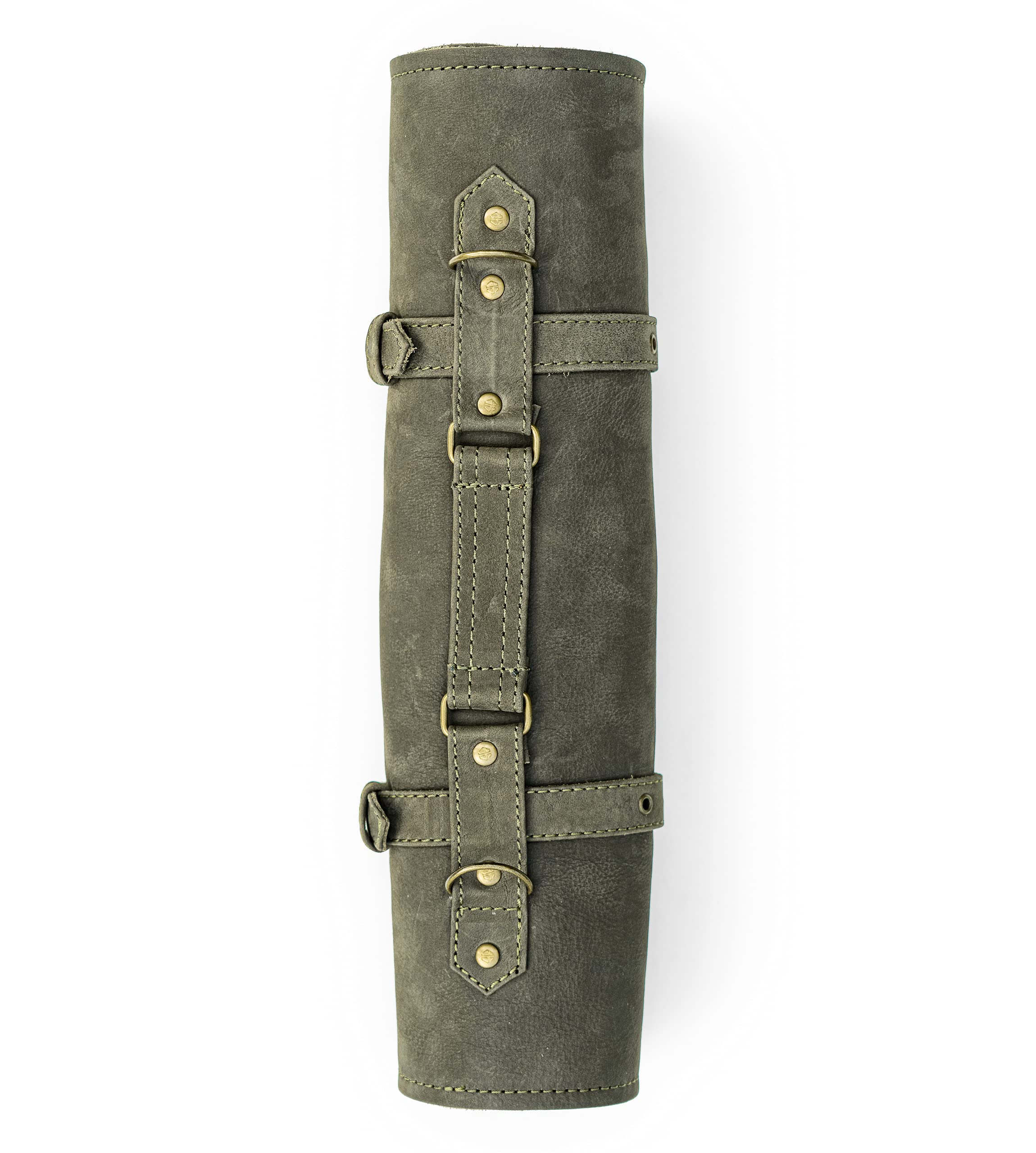 Angus Stoke Knife Roll Bag Genuine Leather – Knife case for Chefs 7 Slots – Leather Knife with Handle and Strap Frank (Olive-Green)