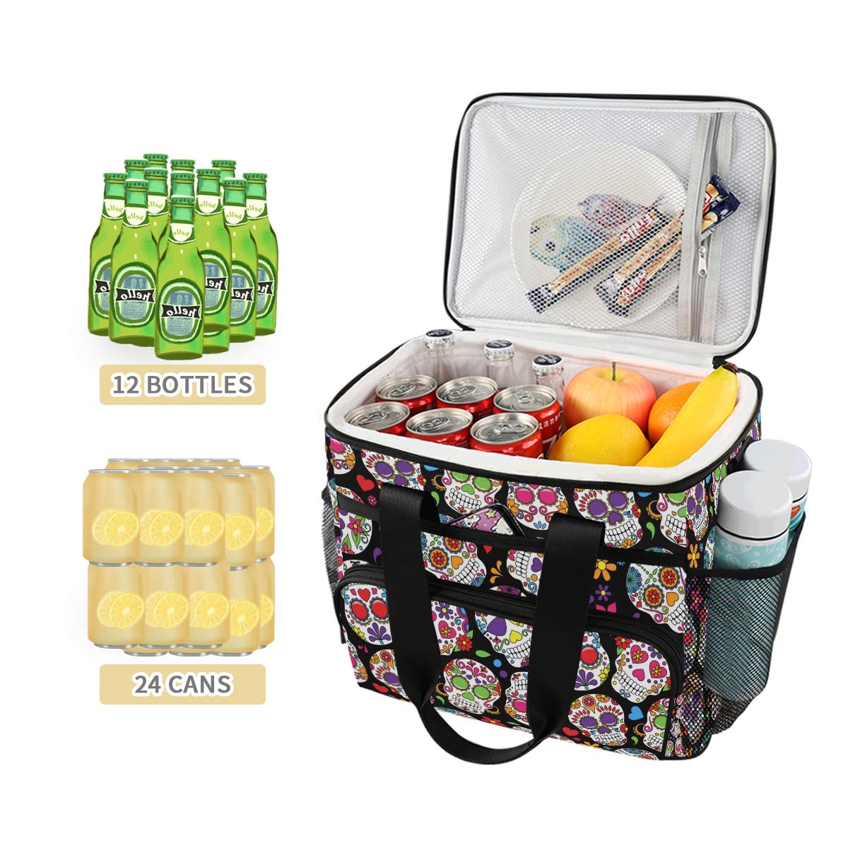 Baofu Large Skull Picnic Lunch Bag Insulated Reusable Tote Bag Freezable Portable Leakproof Lunch Box Waterproof Cooler Premium Basket For Picnic Travel Camping
