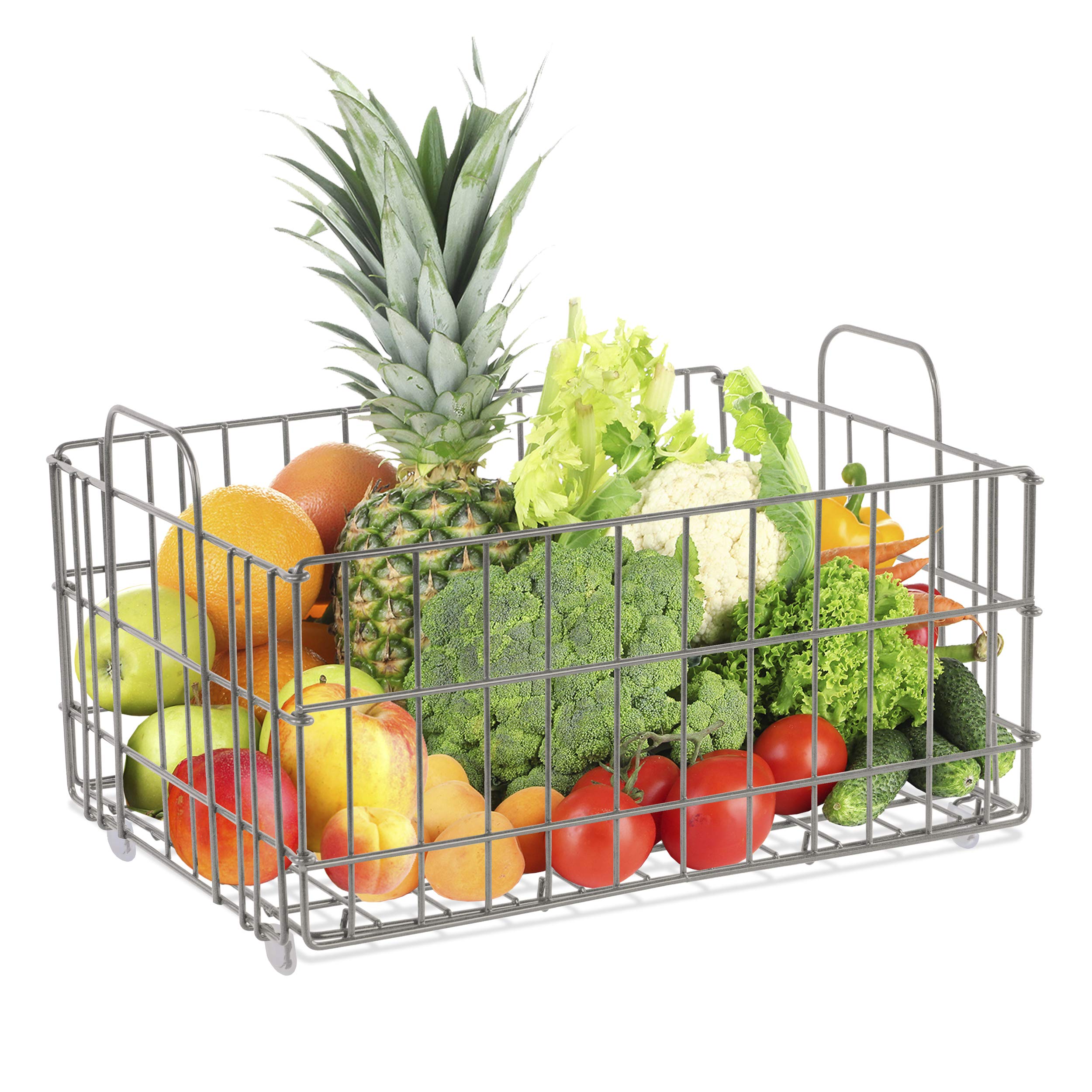Atlantic Tabletop Wire Storage Basket, Heavy-Gauge Powder-Coated Metal Wire Construction, Stackable for Easy Expansion, Collapsible & Foldable, Non-Slip Feet, Plastic Liner, PN 23308041 β Gray