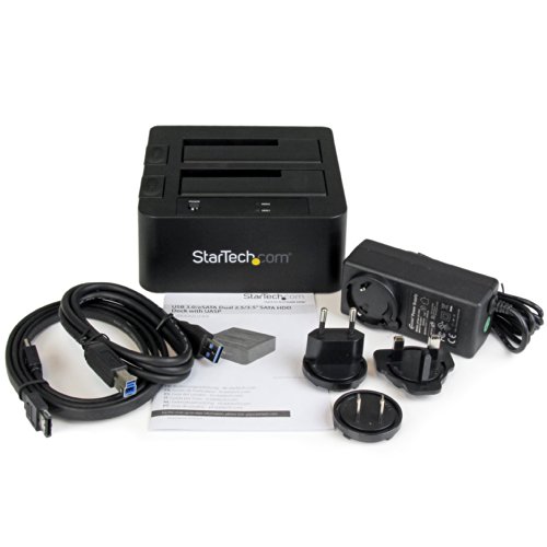 StarTech.com Dual-Bay USB 3.0 / eSATA to SATA Hard Drive Docking Station, External 2.5/3.5" SATA I/II/III, SSD/HDD Docking Station, Hot-Swap Hard Drive Bays, Top-Loading (SDOCK2U33EB),Black