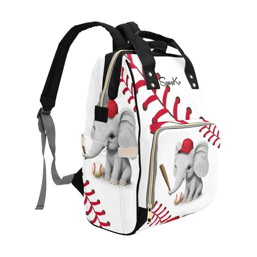 CUXWEOT Baseball Baby Elephant Diaper Bags Personalized with Name Customized Travel Back Pack Hiking Camping Mum Backpack