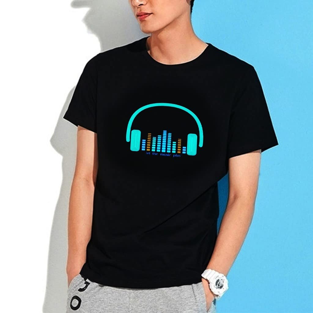 and Men Party T Up Activated Down Flashing DJ Glowing Disco Sound LEDLight Shirt Button Down Shirts Slim Fit (Black, M)