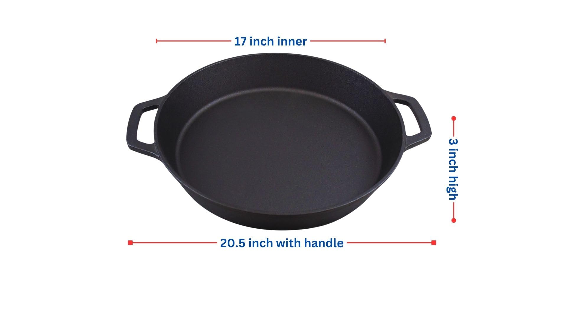 Home VSS Large Pre-Seasoned Cast iron Skillet 17" Dual handle,Commercial grade Outdoor Camping cooking tool,Pizza, Frying pan can use on Open fire,Grill,Stovetop,Induction,Oven.