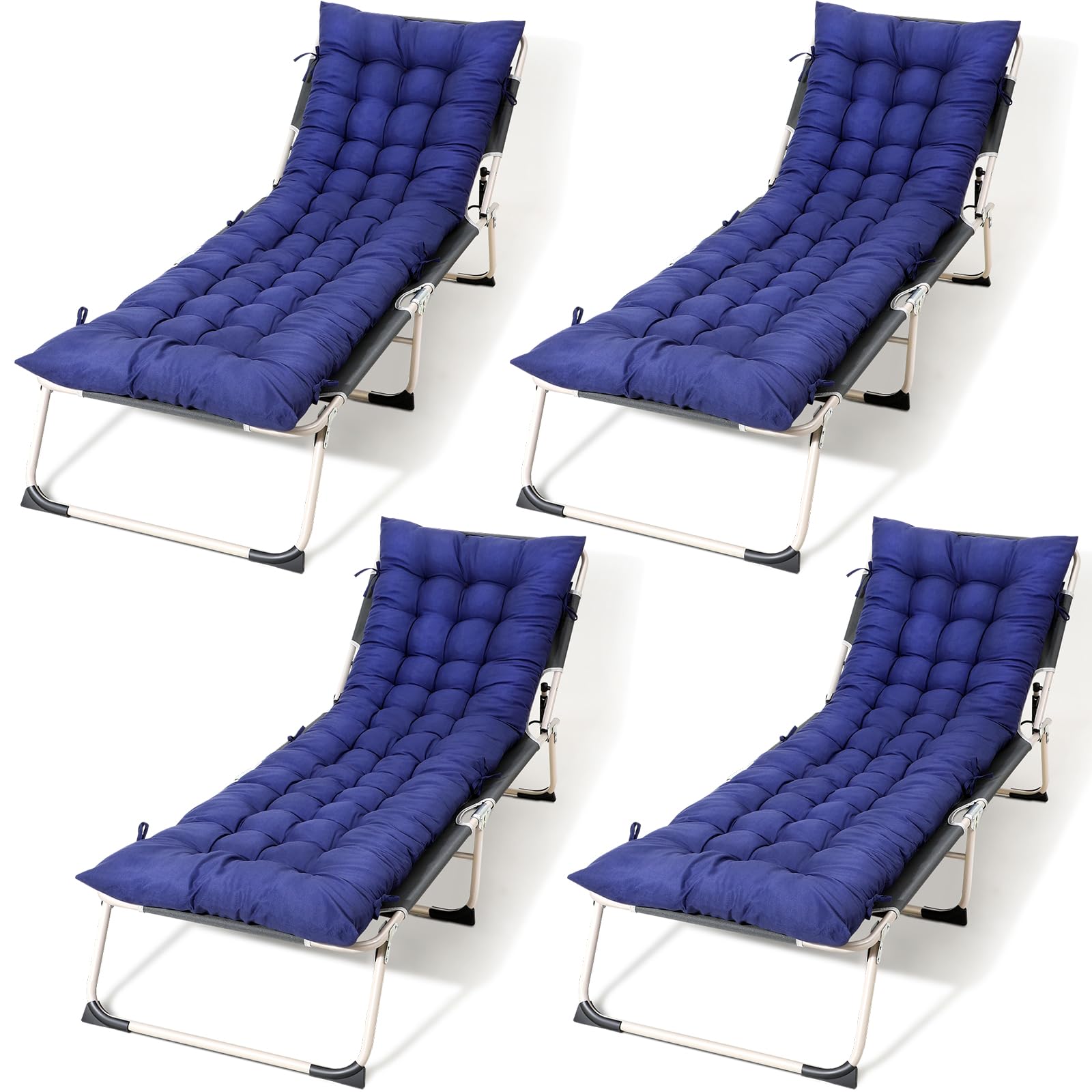 Vercraft 4 Pcs Chaise Lounge Chair Cushion 64 x 19 Inch Outdoor Patio Chaise Lounge Cushion Summer Recliner Cushion Pad with Ties Seasonal Replacement Cushions for Home Patio Beach(Dark Blue)
