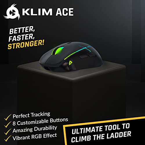 KLIM Ace - Rechargeable Wireless Gaming Mouse RGB + New Version + High-Precision Sensor & Breathtaking RGB Effect + 8 Customizable Buttons + Ambidextrous + Wired and Wireless Mouse for PC Mac PS4 PS5