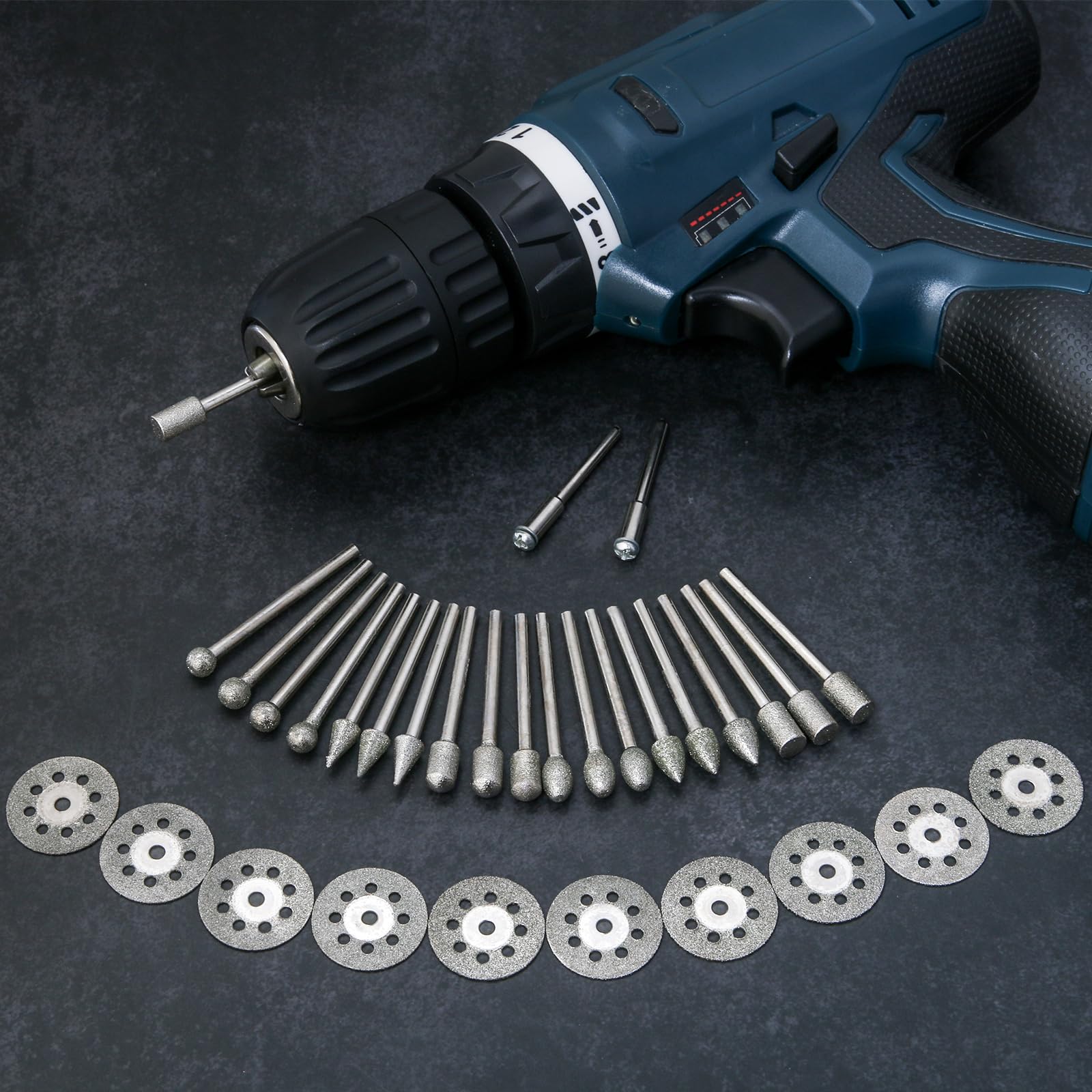 Diamond Burr Set for Dremel, Rotary Tool Grinding Cutting Wheel Stone Glass Tile Jewelry Engraving Rock Etching Masonry 1/8” Die Grinder Carving Cutter Metal Engraver Kit - 32pc Set