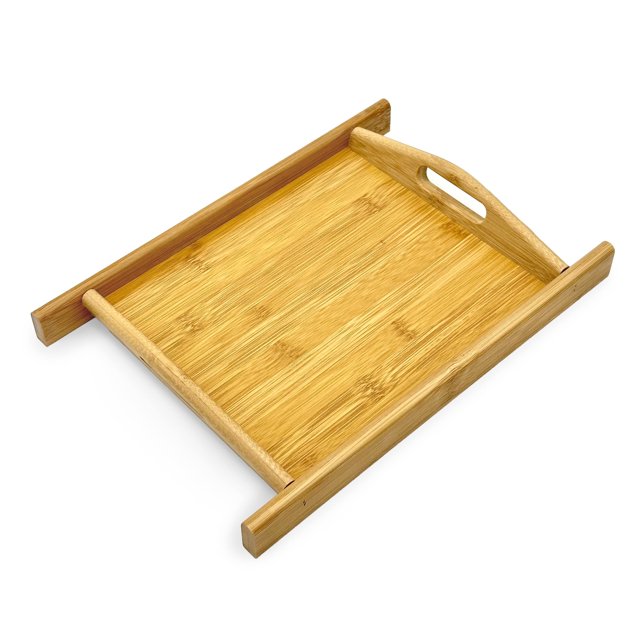 Bam&Boo Natural Bamboo Serving Tray Stylized with Handles Rectangular ā Food, Storage, Decor for Breakfast, Parties, Weddings, Picnics ā (9" x 8" x 1")