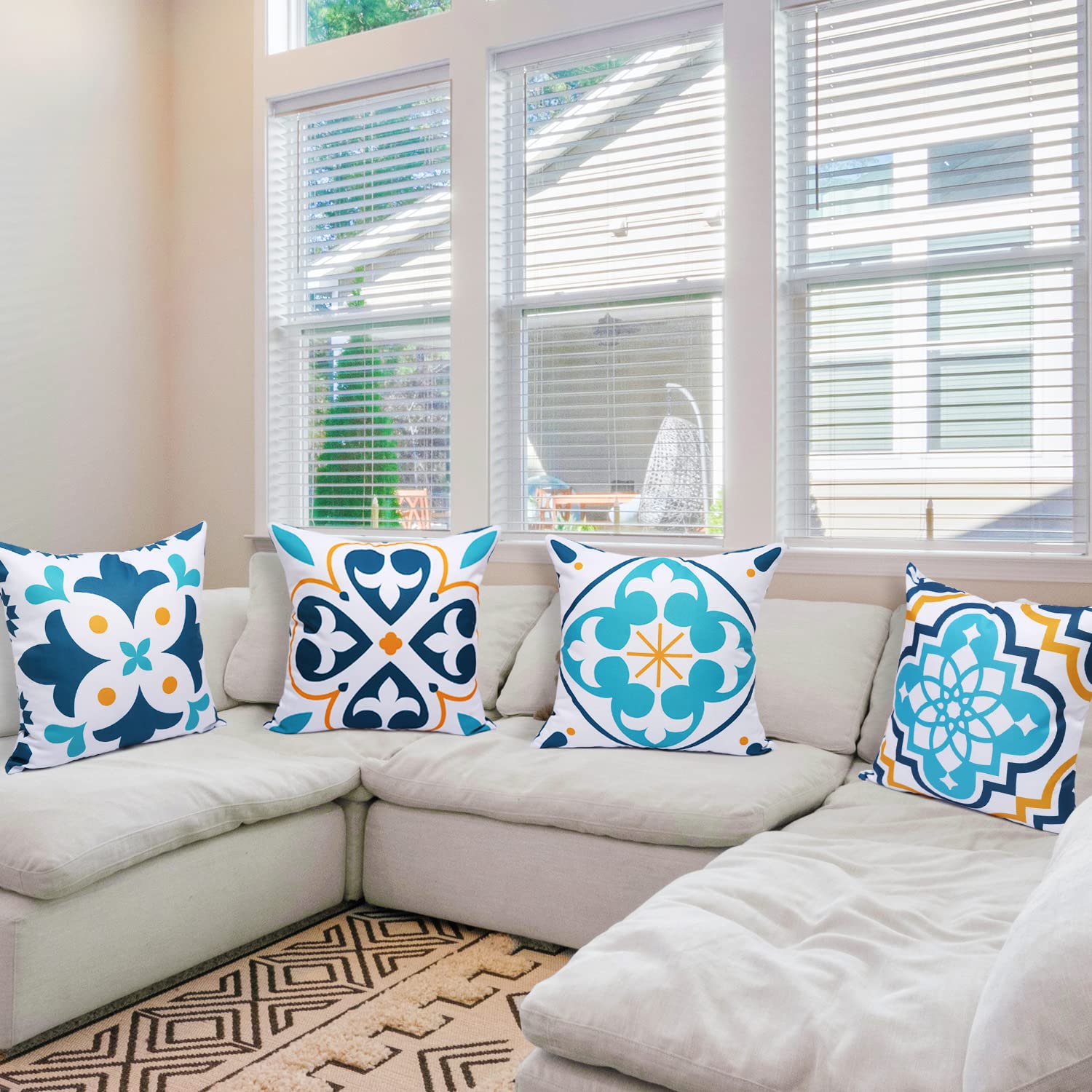 JYVNCZ Set of 4 Outdoor Throw Pillow Covers 18x18 Inchs Fall Decorative Patio Cushions for Outdoor Furniture Boho Decor Pillow Covers for Couch Hammock