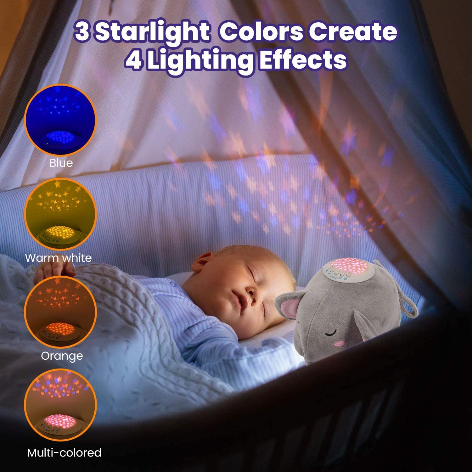 Baby Sleep Soothers, Momcozy Baby White Noise Machine, Auto-Off Timer and Volume Control Night Light Soother, 15 Lullabies Sound Machine for Newborns and Up, Elephant