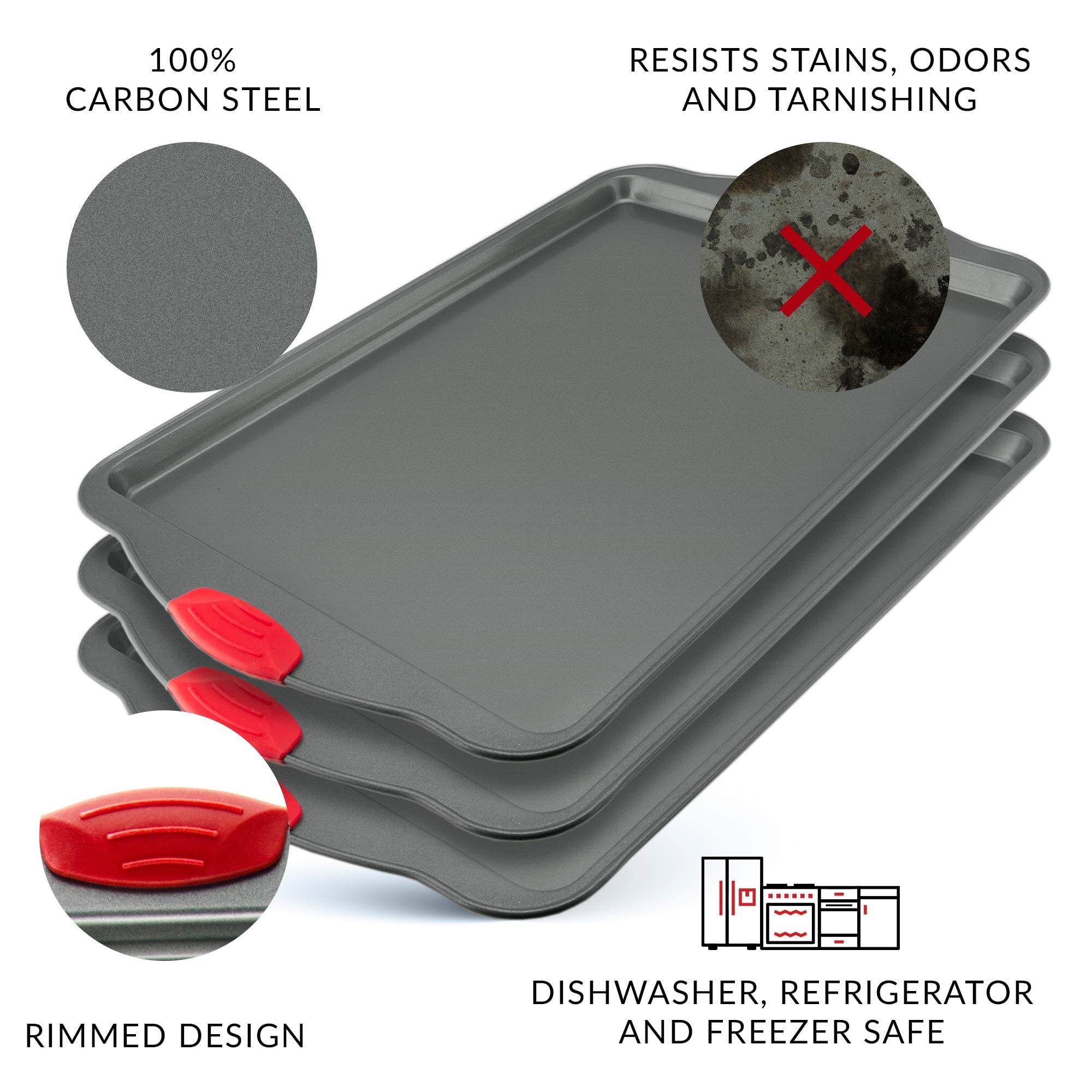 Boxiki Kitchen Cake Baking Set Includes 3 Pcs Steel Cookie Sheets, 8x8 Square Baking Pan and Bread Loaf Pan. Rust Free Non Stick Premium Baking Molds For Baking Cakes, Breads and Cookies.