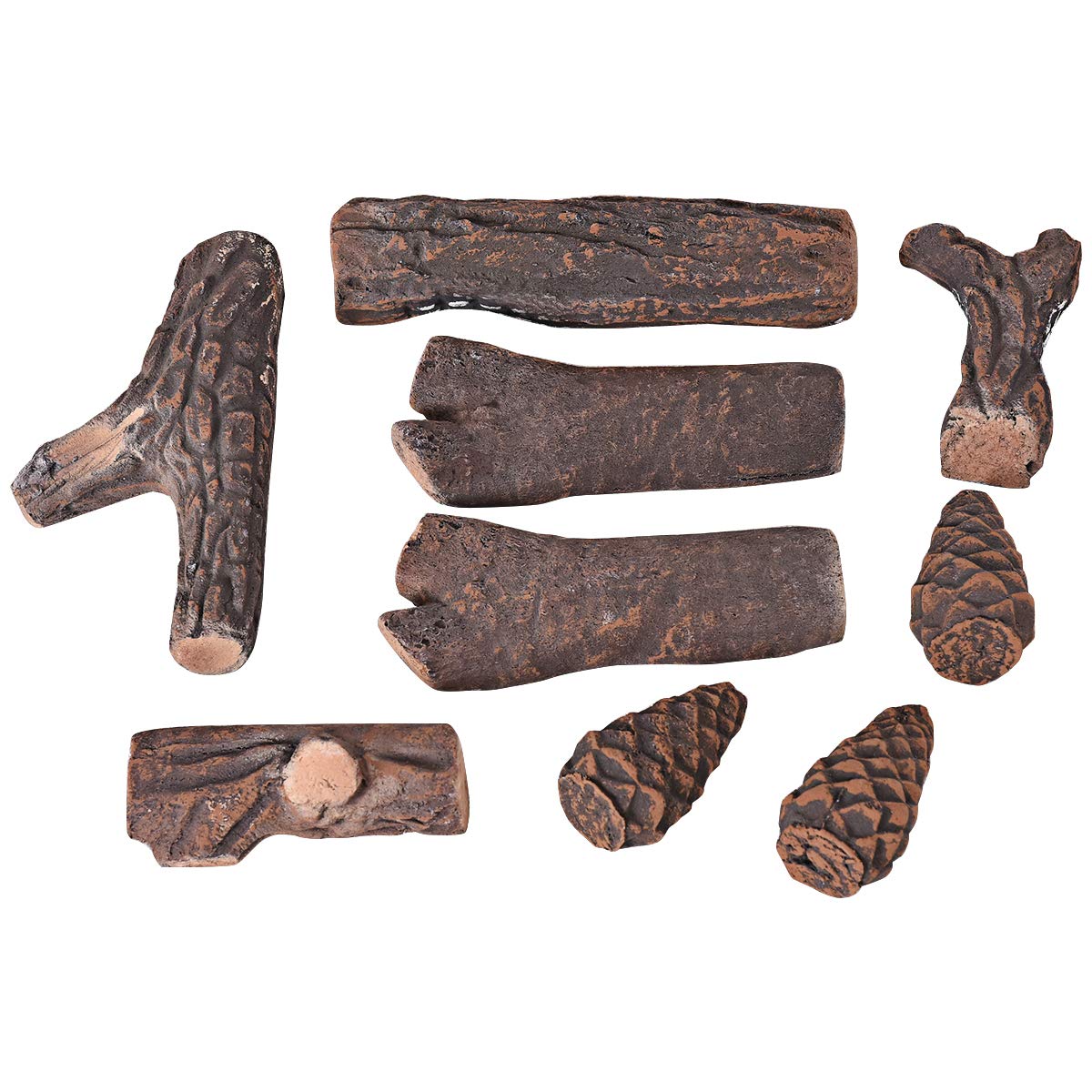 Goplus Ceramic Wood Gas Fireplace Log Set for Ventless, Propane, Gas, Gas Inserts, Vent-Free, Gel, Ethanol, Electric, Indoor, Outdoor Fireplaces and Fire Pits (9 PCS)